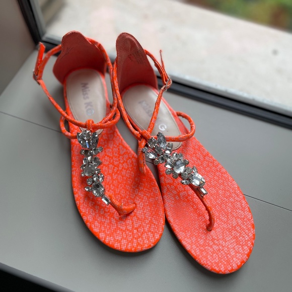 Shoes | Miss Kg Orange Ankle Strap Sandals With Crystal Accents | Poshmark